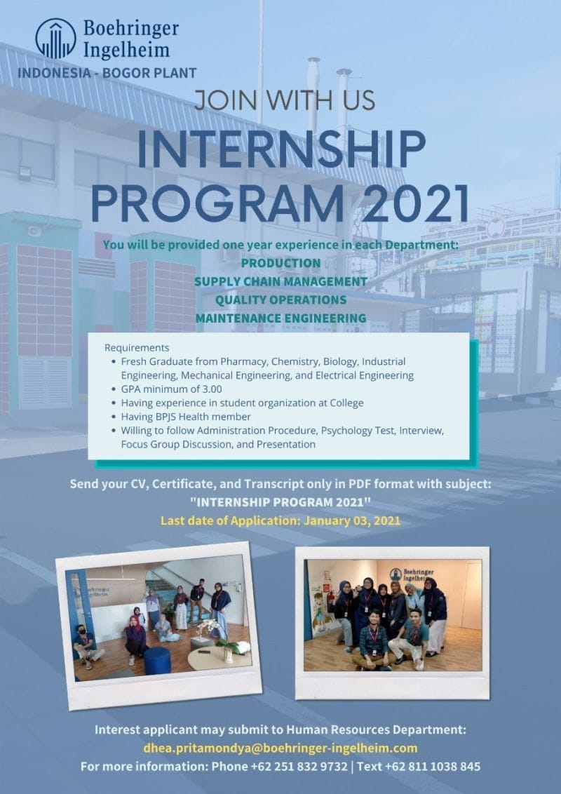 BOEHRINGER INGELHEIM INTERNSHIP PROGRAM 2021 – FAKULTAS TEKNOLOGI INDUSTRI
