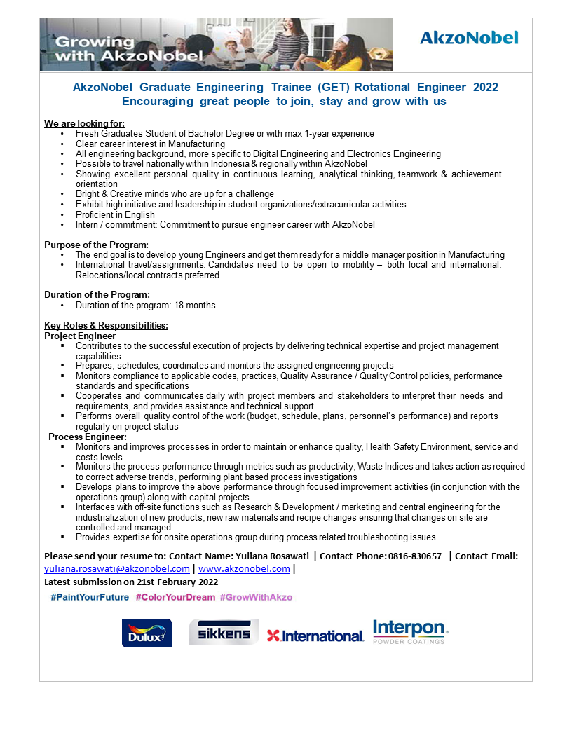 AkzoNobel Graduate Engineering Trainee (GET) Rotational Engineer 2022 ...