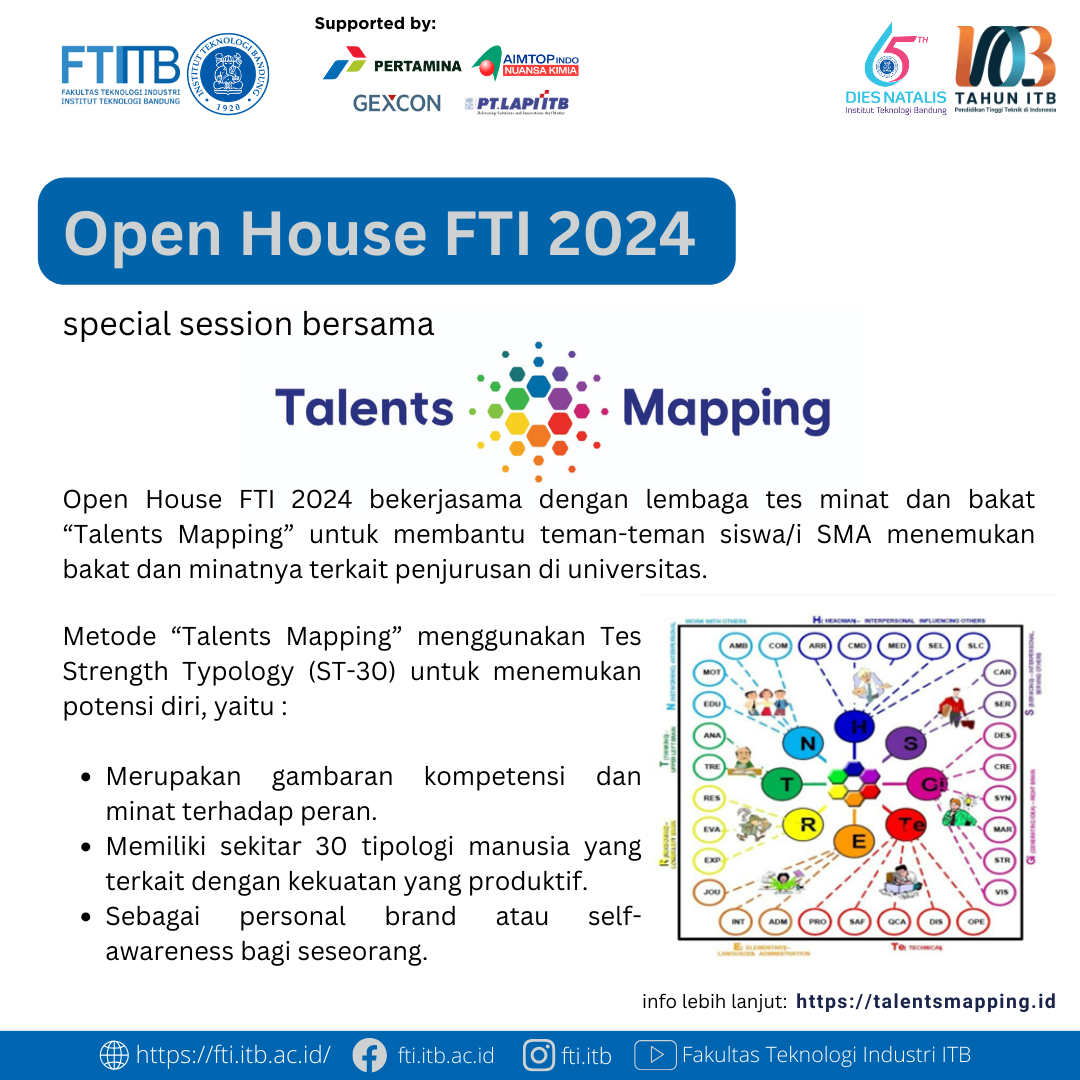 OPEN HOUSE Fakultas Teknologi Industri ITB Program Sarjana & Pasca Sarjana – FAKULTAS TEKNOLOGI ...