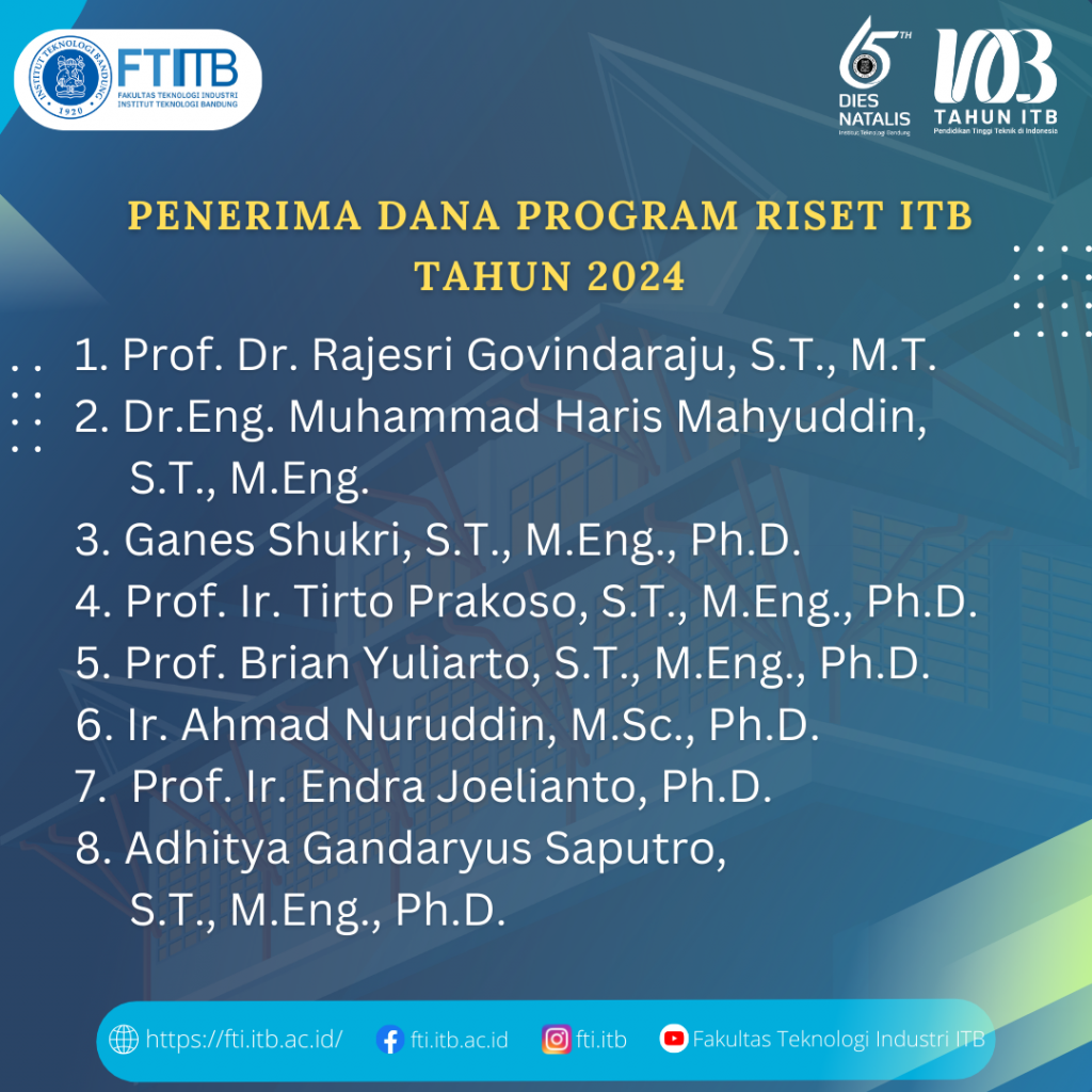 Selamat dan Sukses kepada Penerima Dana Program Riset ITB Tahun 2024 – FAKULTAS TEKNOLOGI INDUSTRI